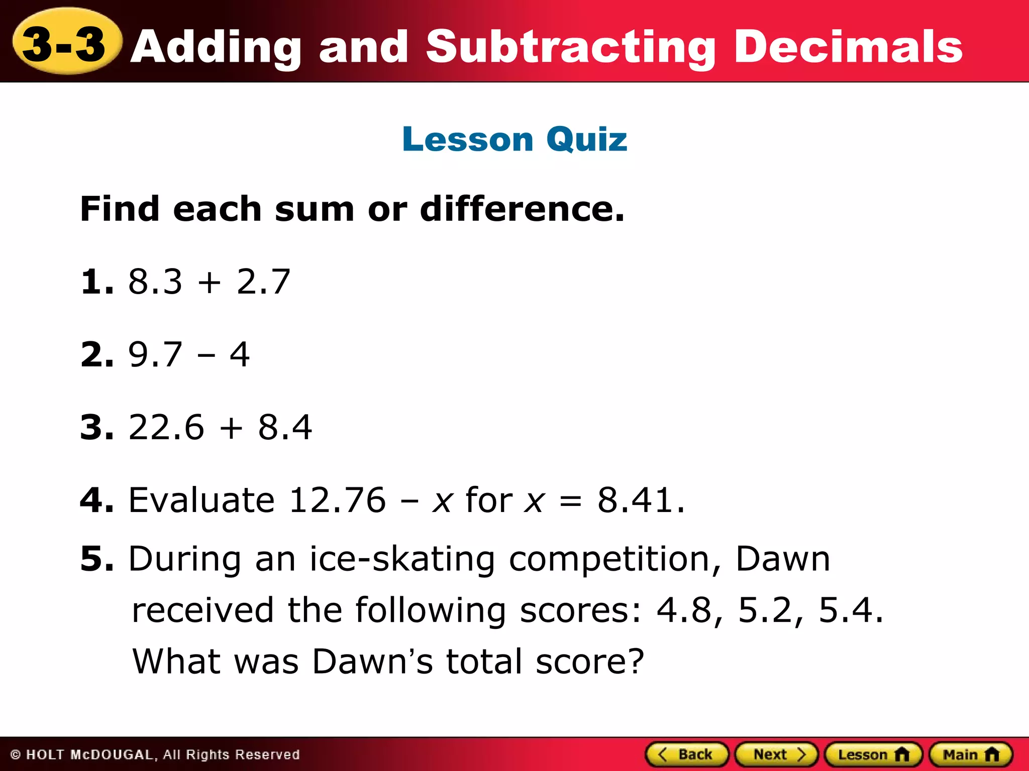 add and subtract decimals | PPT