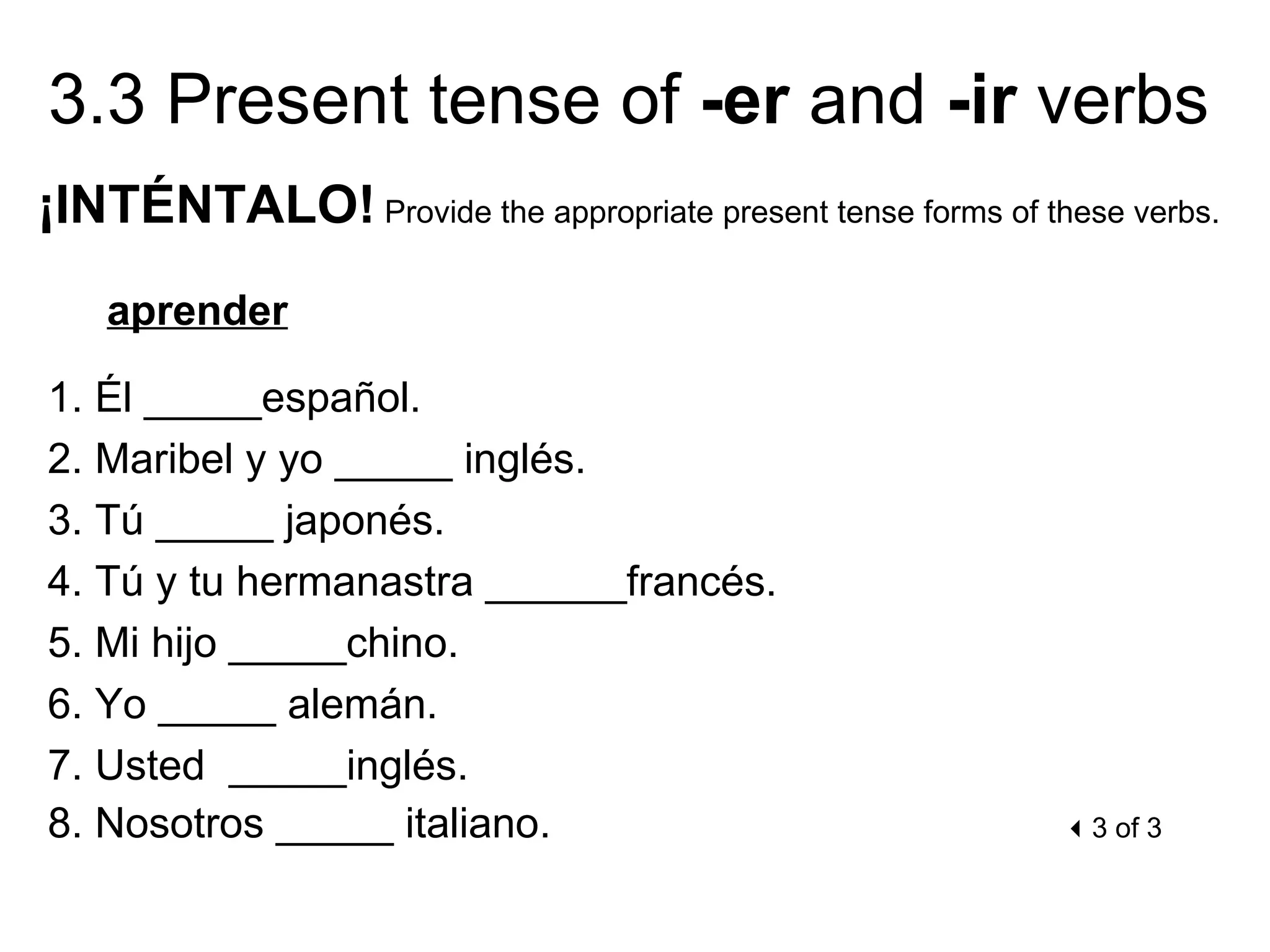 3.3 Present tense of -er and -ir verbs | PPT