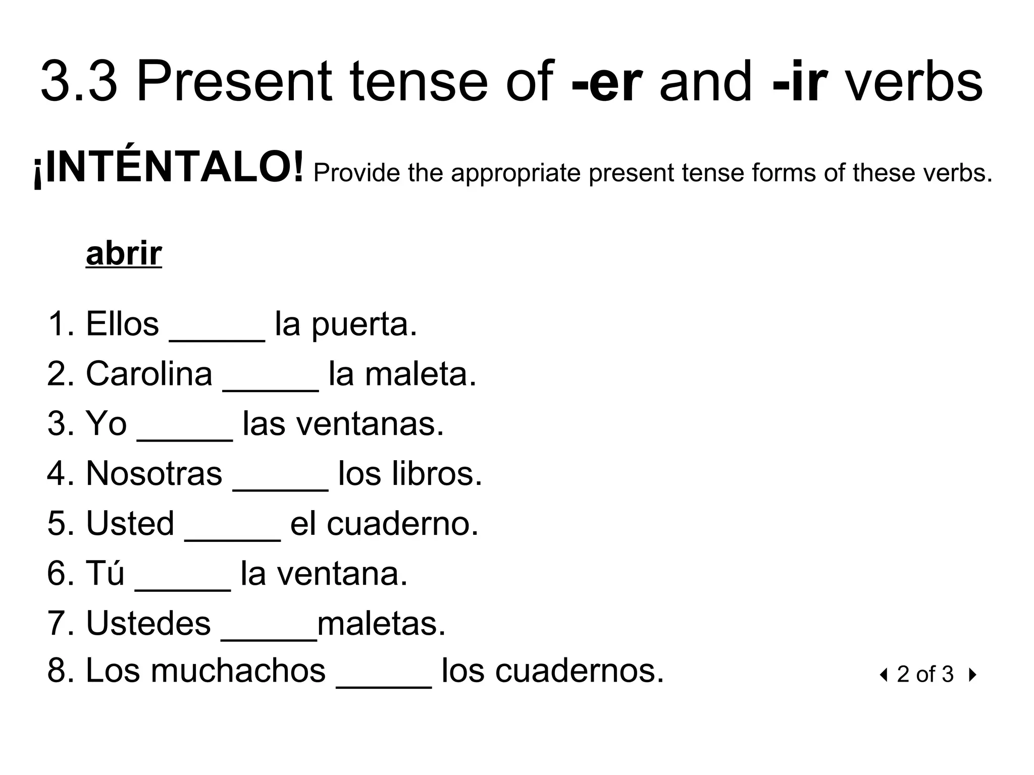 3.3 Present tense of -er and -ir verbs | PPT