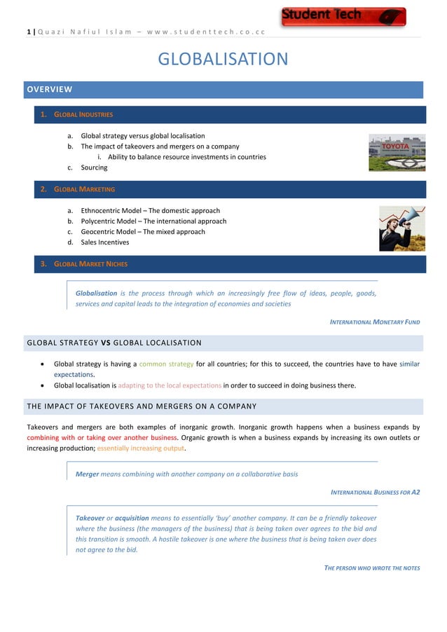 3.5 globalisation | PDF | Mergers and Acquisitions | Business Banking ...