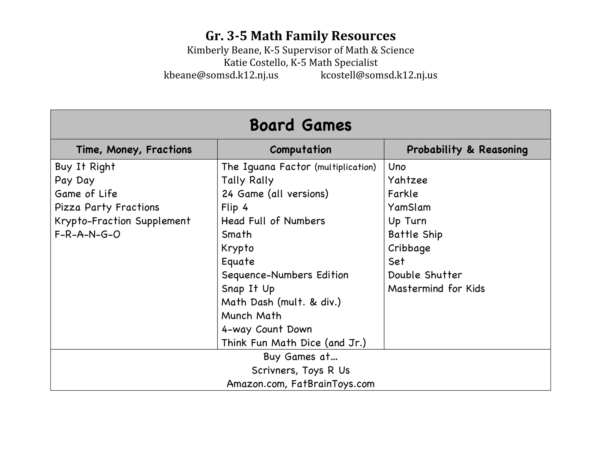 Gr. 3-5 Math Games for Parents | PDF
