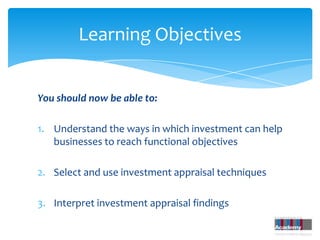 3.6 making investment decisions (part 1) - moodle | PPTX | Business ...