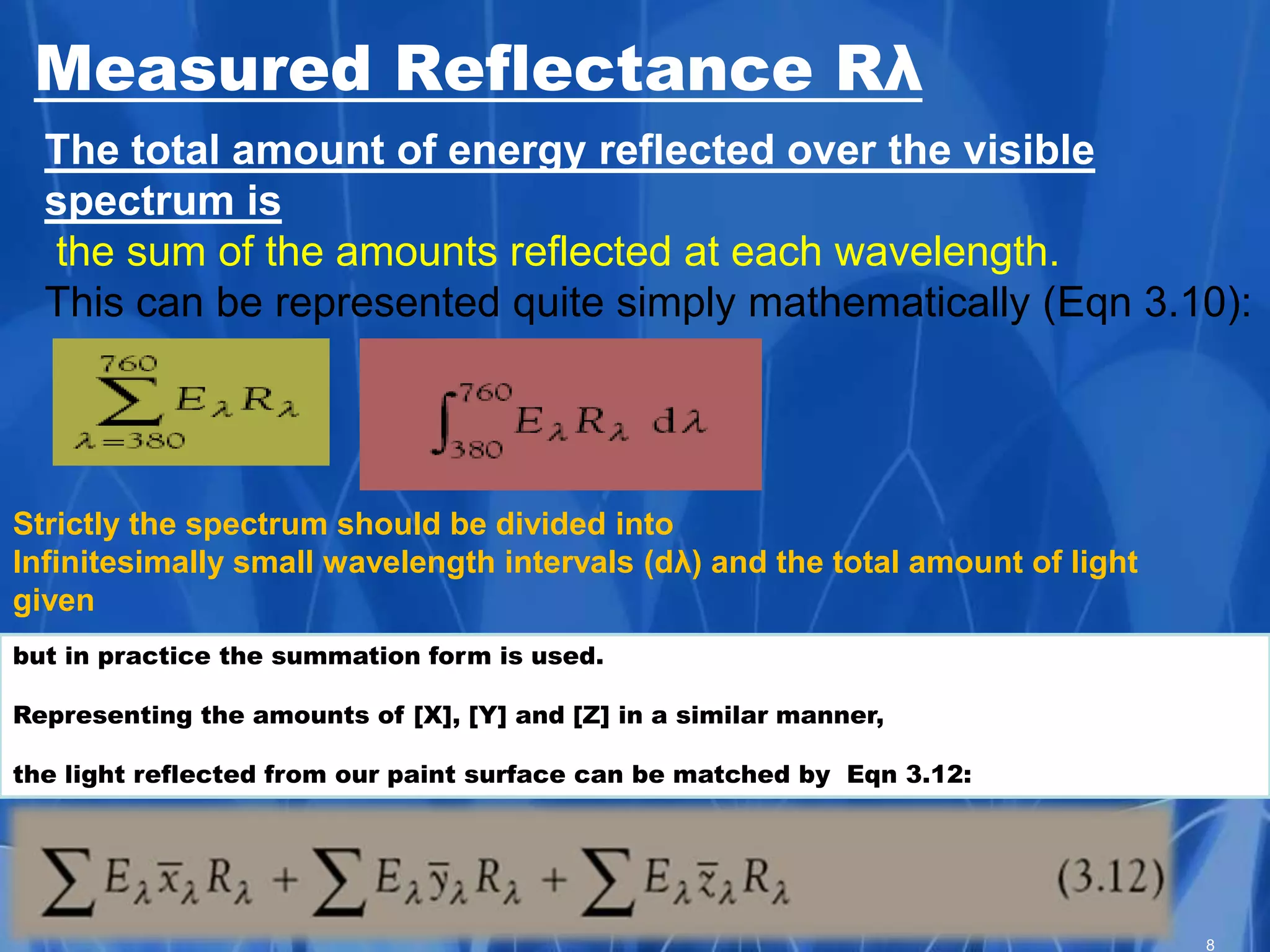 3 7 Calculation Of Tristimulus Values From Measured Reflectance Values