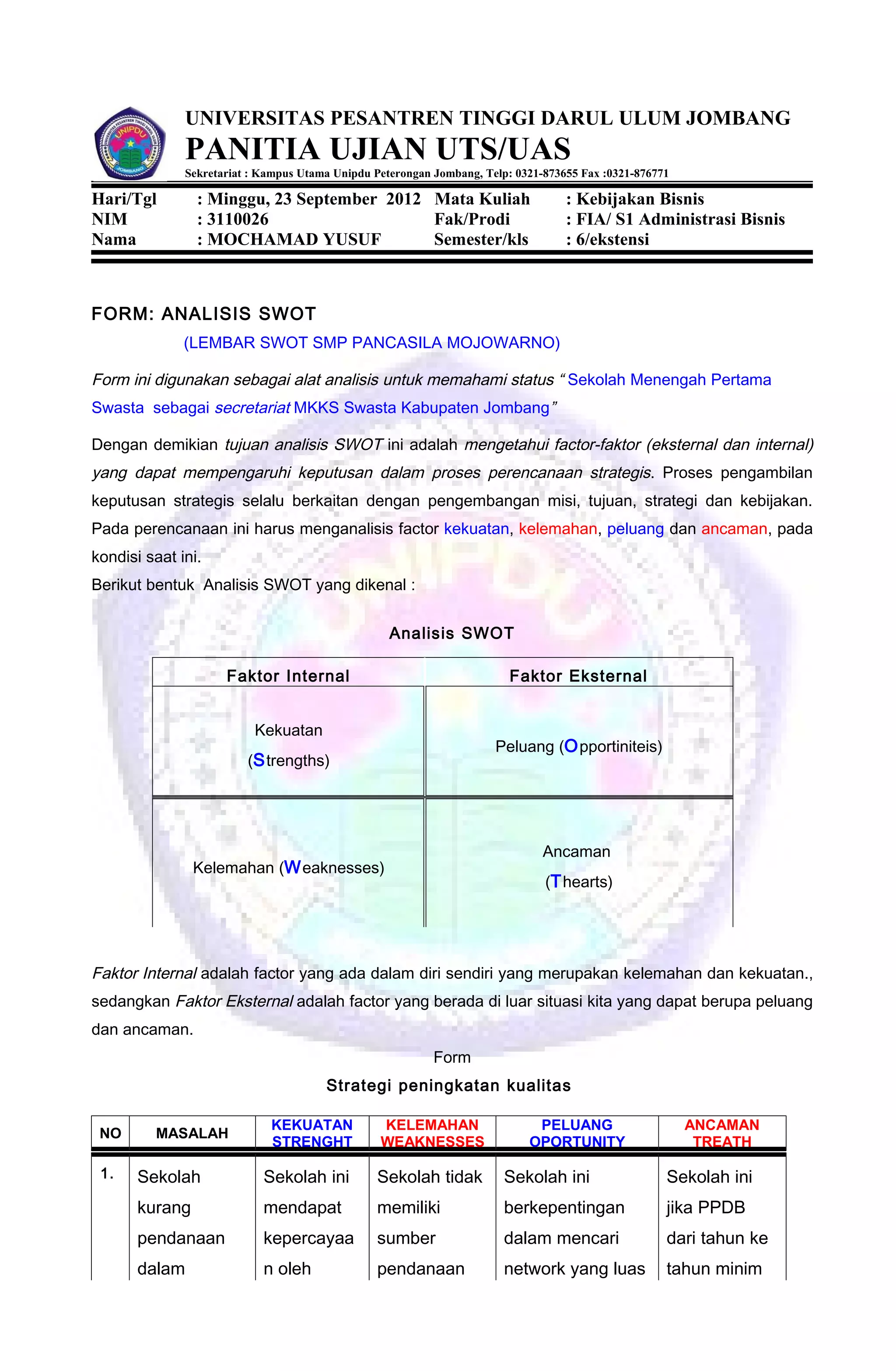 3.8. form 8. analisis swot copy | DOC