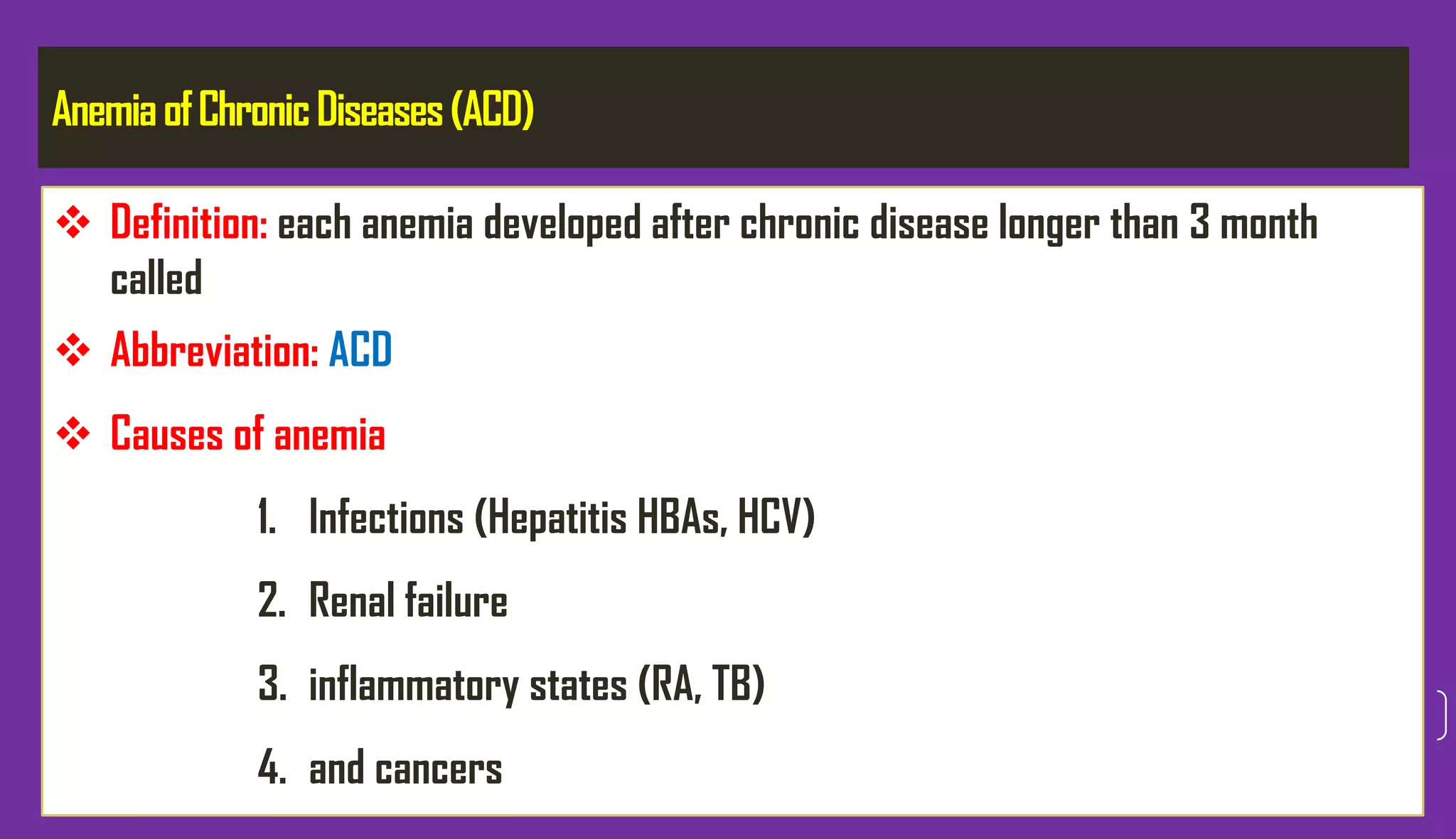3 anemia of chronic diseases (acd) ,iron overload | PPT