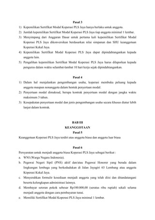 ART Koperasi PLS jaya | PDF