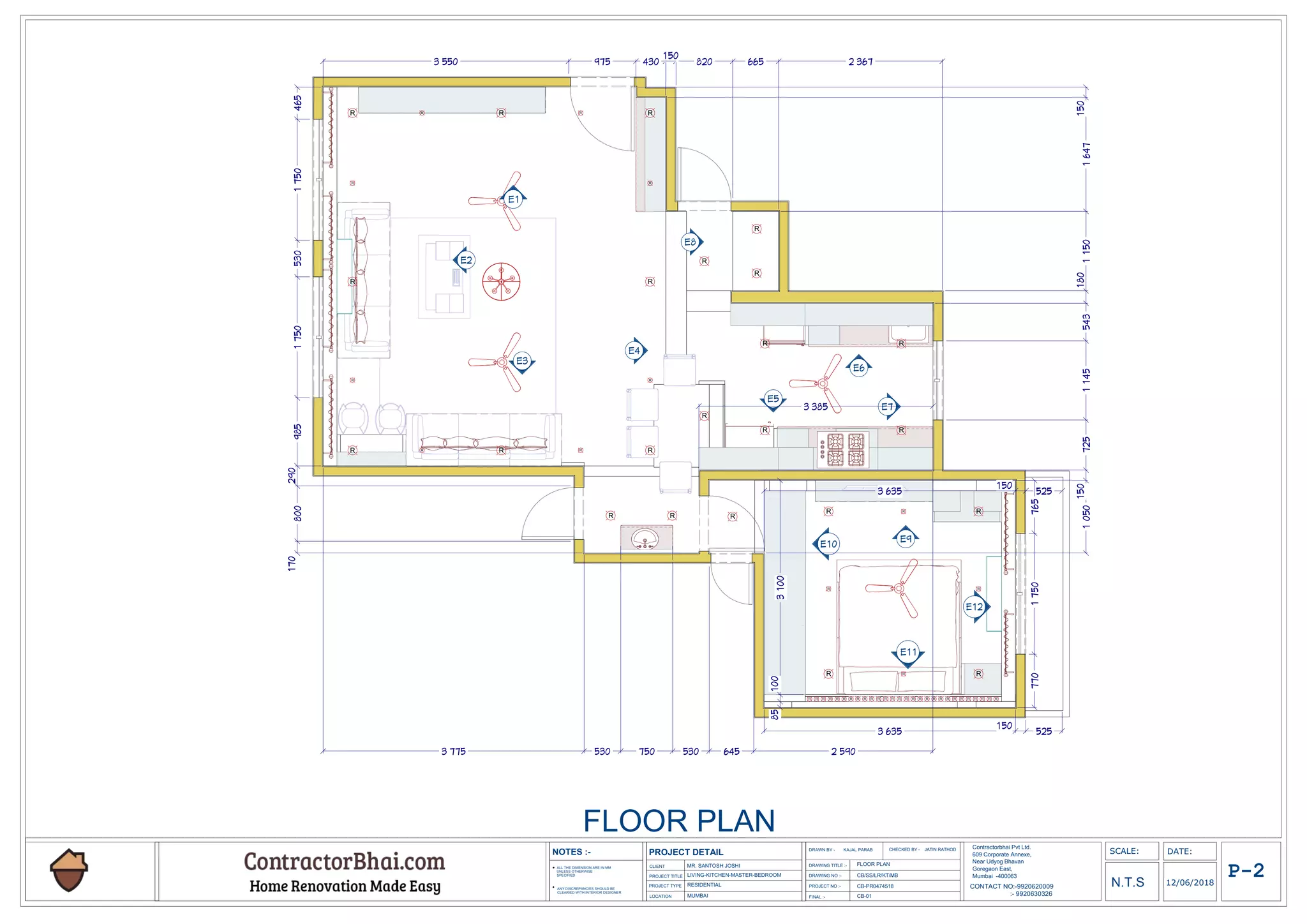 3 BHK Living room, Kitchen, Master Bedroom Mulund Mumbai | PDF
