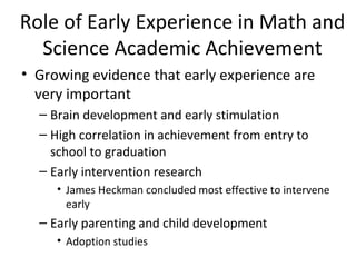 Long-Term Effects of Early Childhood Experiences for Later Achievement ...