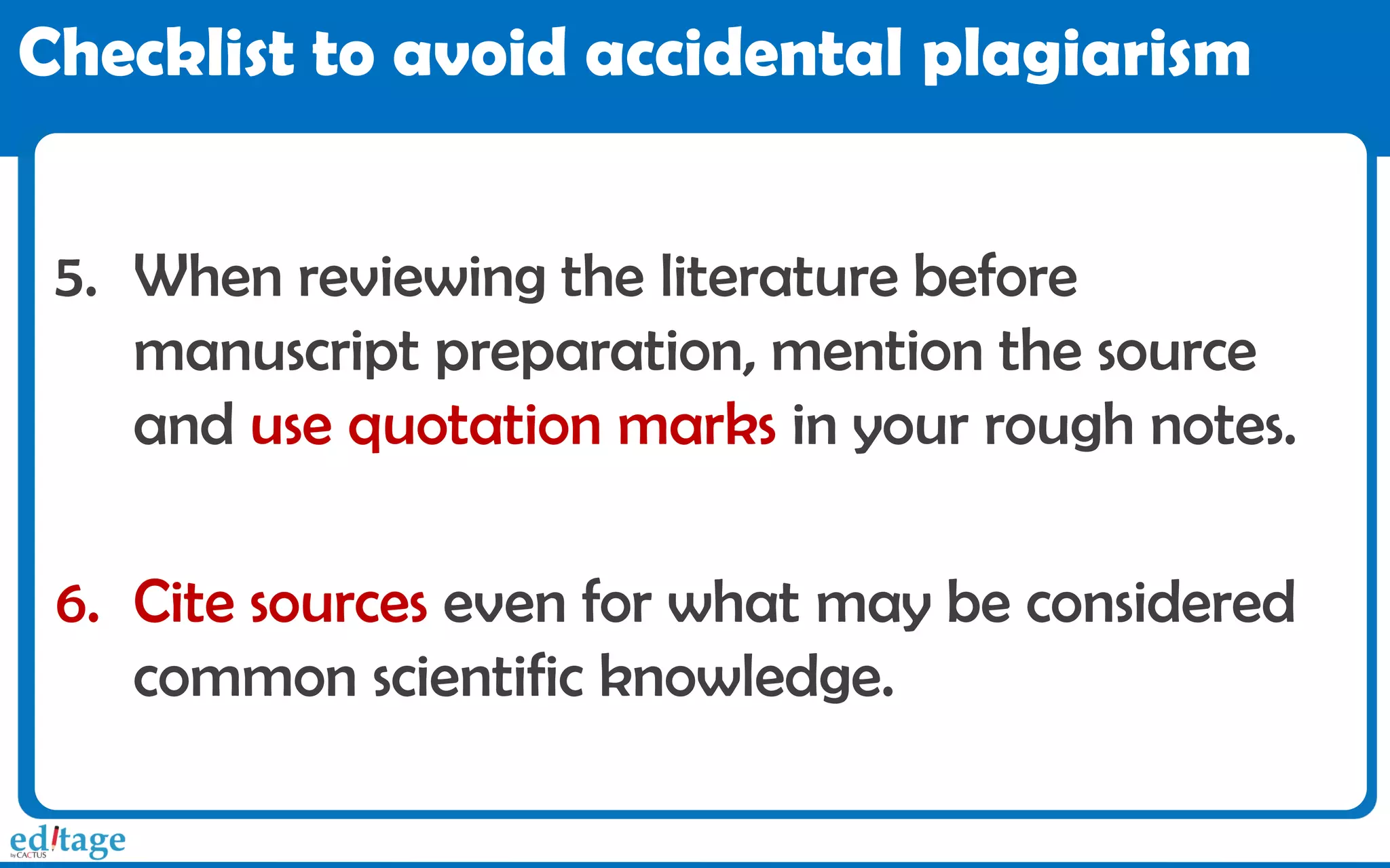 Checklist to avoid accidental plagiarism | PPT