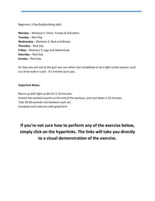 3 Day Split Workout Routine | PDF