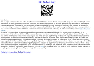 3-Day Diet Analysis Essay | PPT