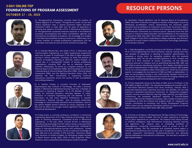 Three Days Faculty Development Program On Program Assessment Ppt