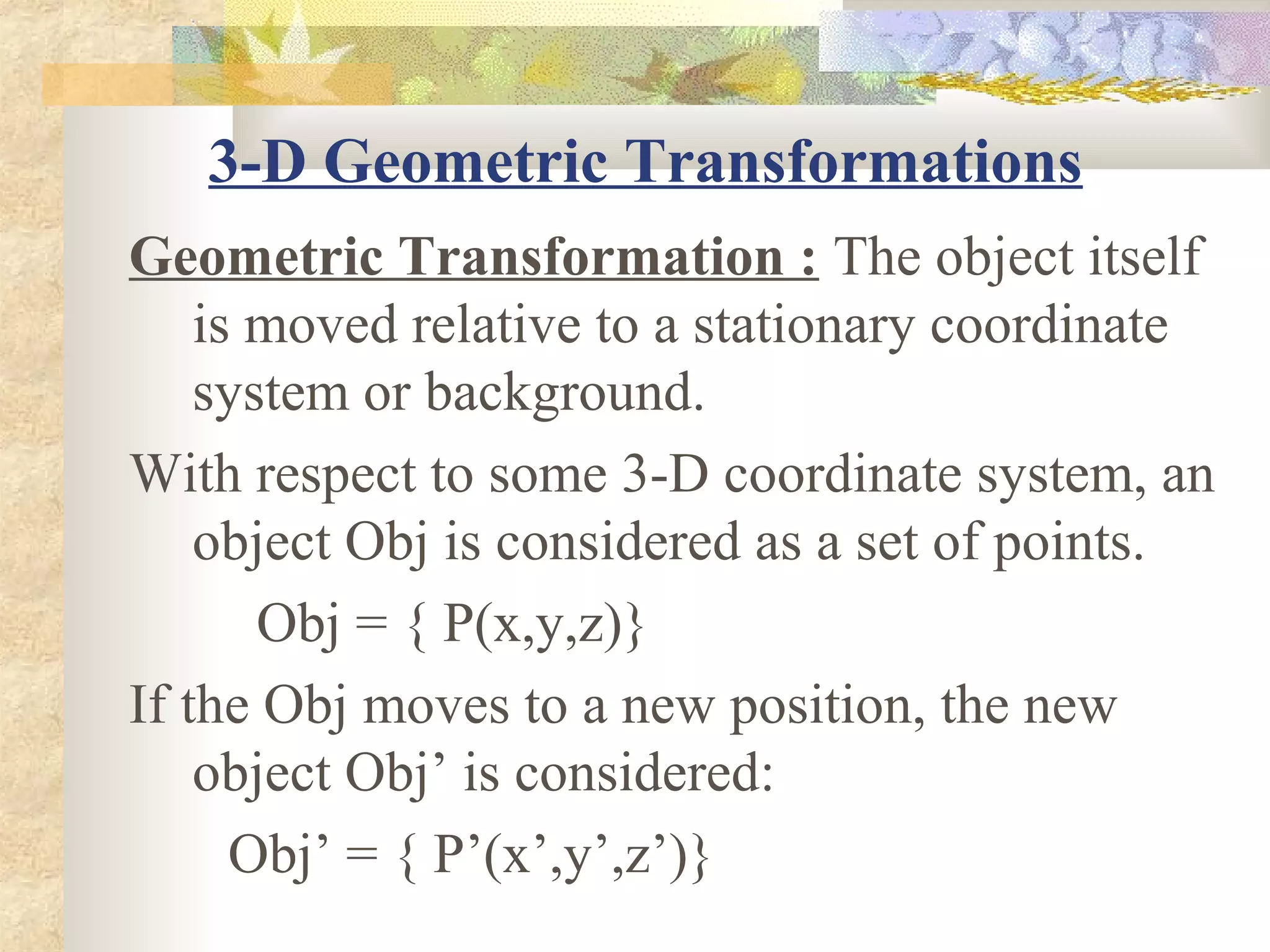 3 d geometric transformations | PPT