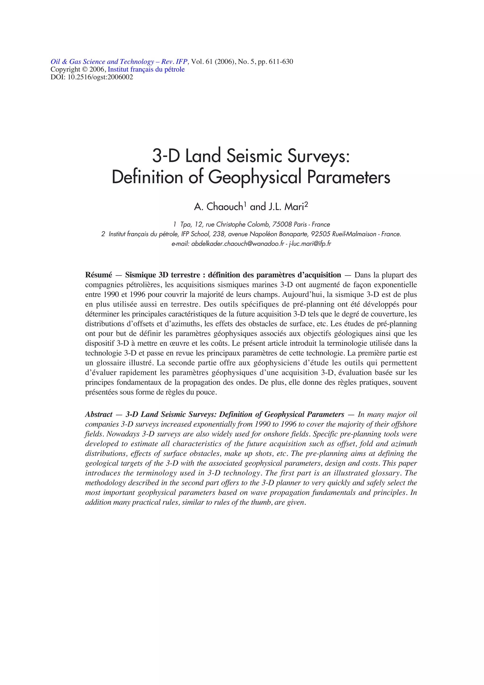 3 d land seismic surveys definition of geophysical parameter | PDF