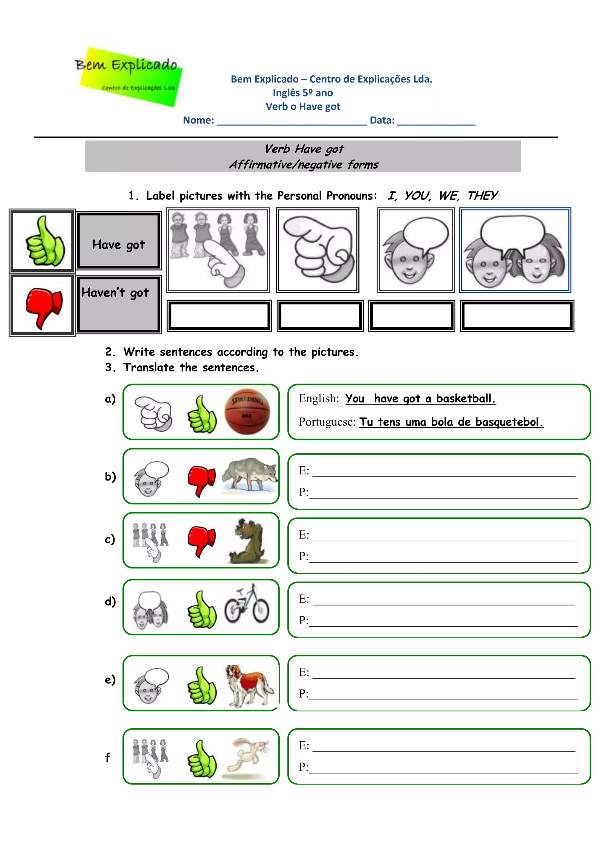 3. ficha de trabalho verb to have got (3) | PDF