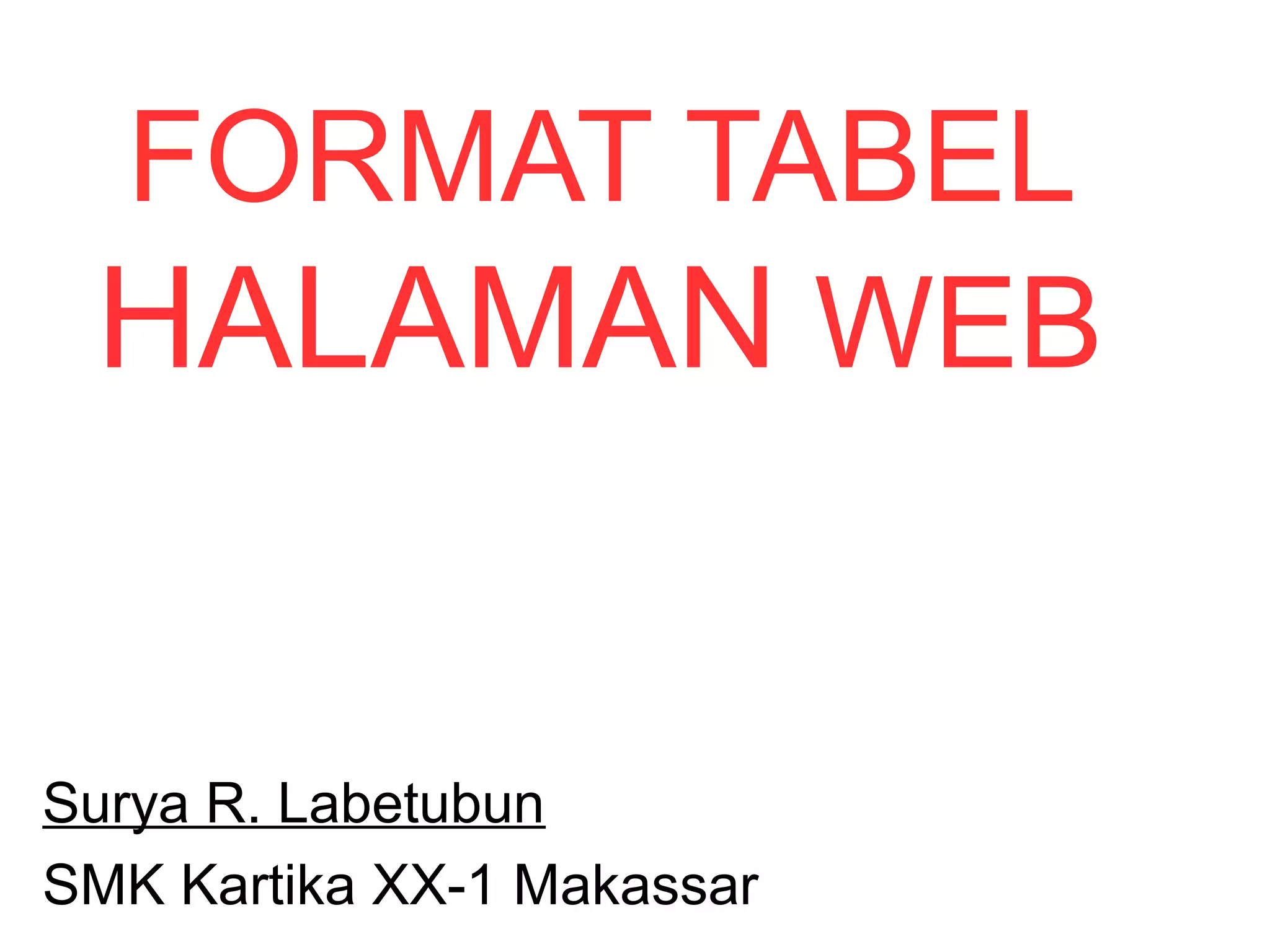 Format Tabel Halaman Web | PPT