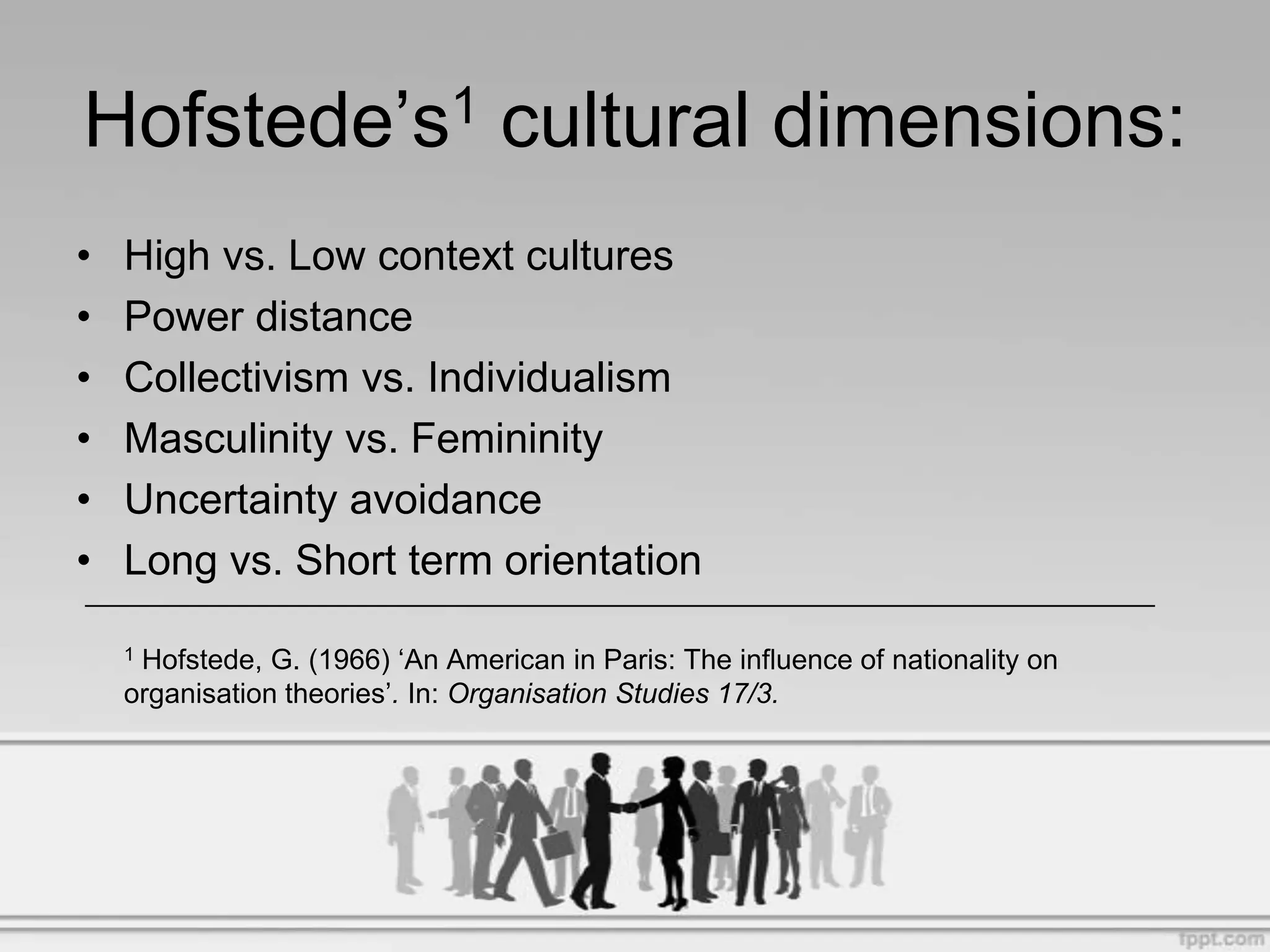 Hofstede's cultural dimensions | PPTX