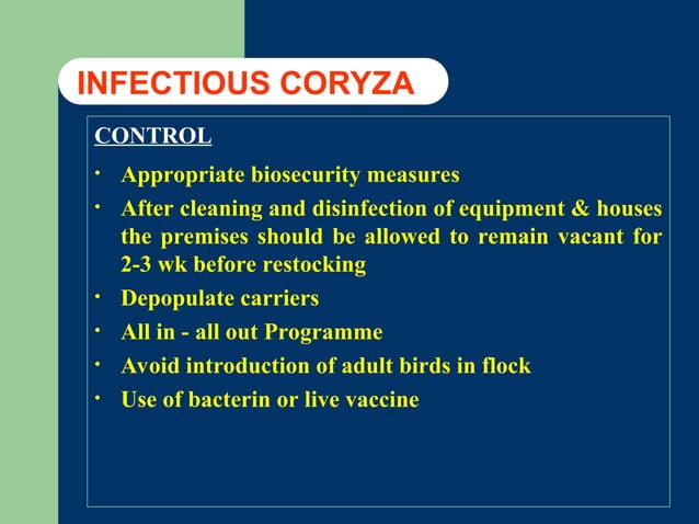 3-Infectious Coryza-disease-of-birds2017.ppt | Lung and Respiratory Health | Diseases and Conditions