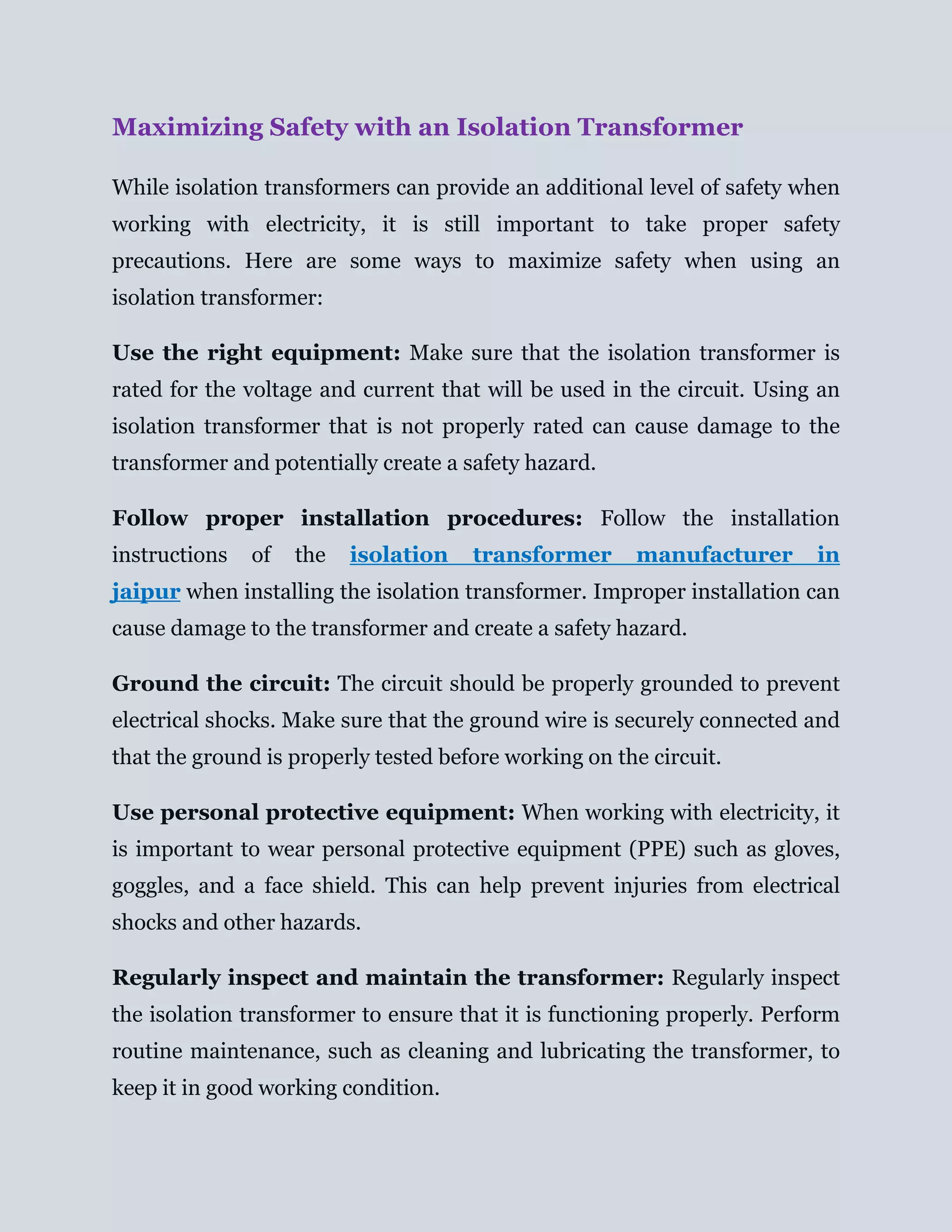 Isolation Transformer: Monitoring and Maximum Safety | PDF