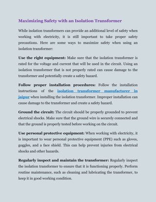 Isolation Transformer: Monitoring and Maximum Safety | PDF