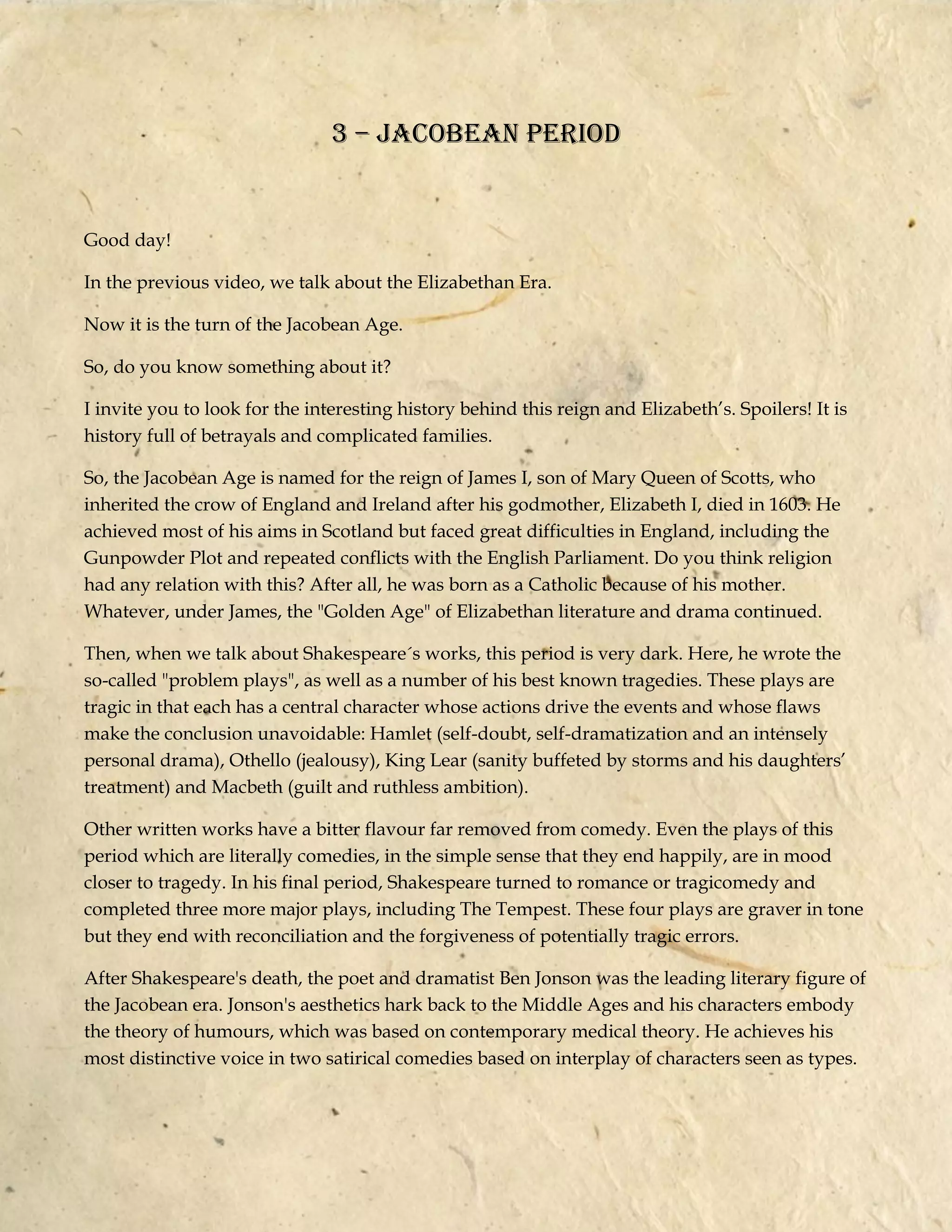 3 - Jacobean Period | PDF