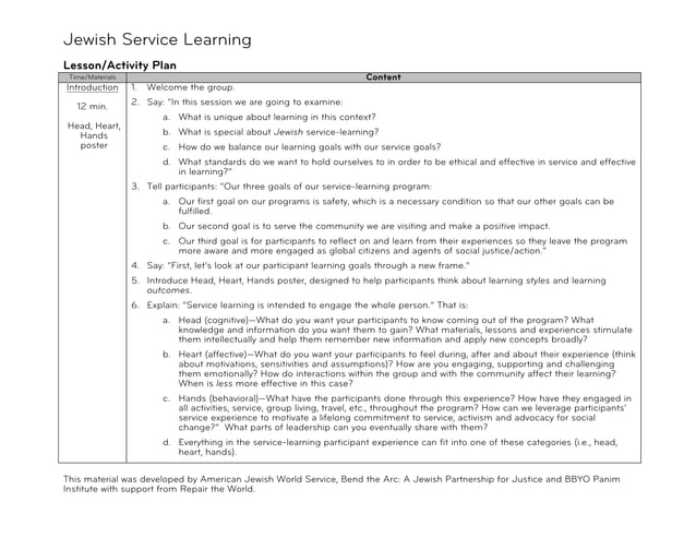 3 jewish service learning lesson plan and ub-d | PPT