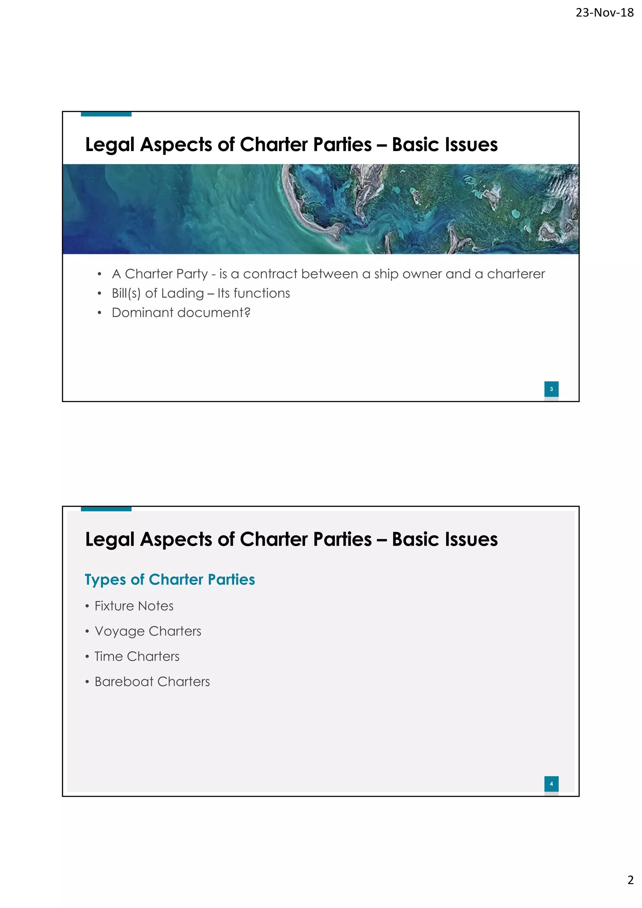 Legal Aspects of Charter Parties | PDF