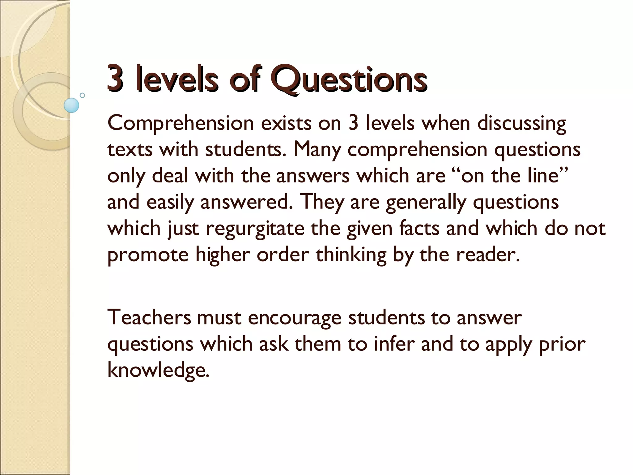 3 Levels of Questions | PPT