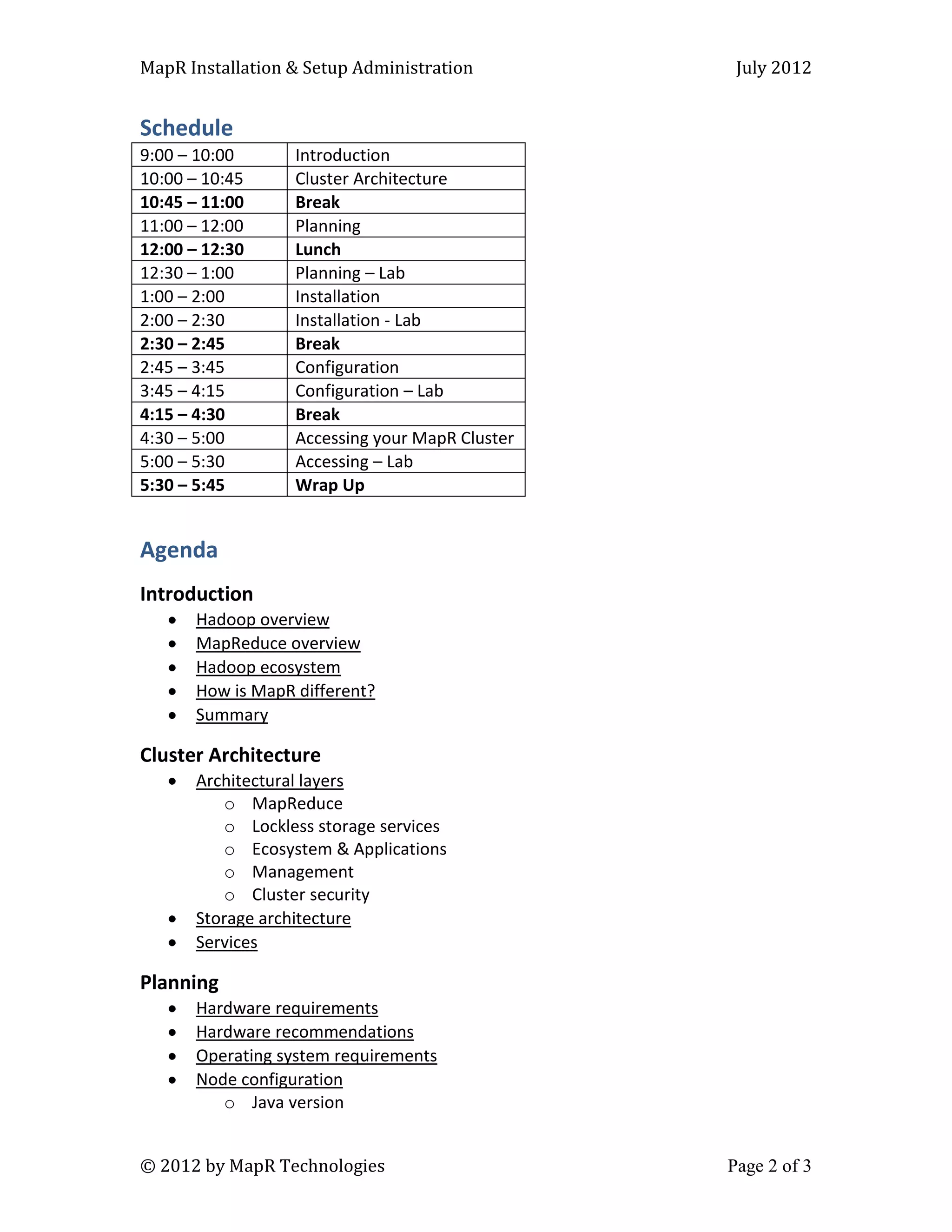 3 map r installation & setup administration course description | DOCX ...