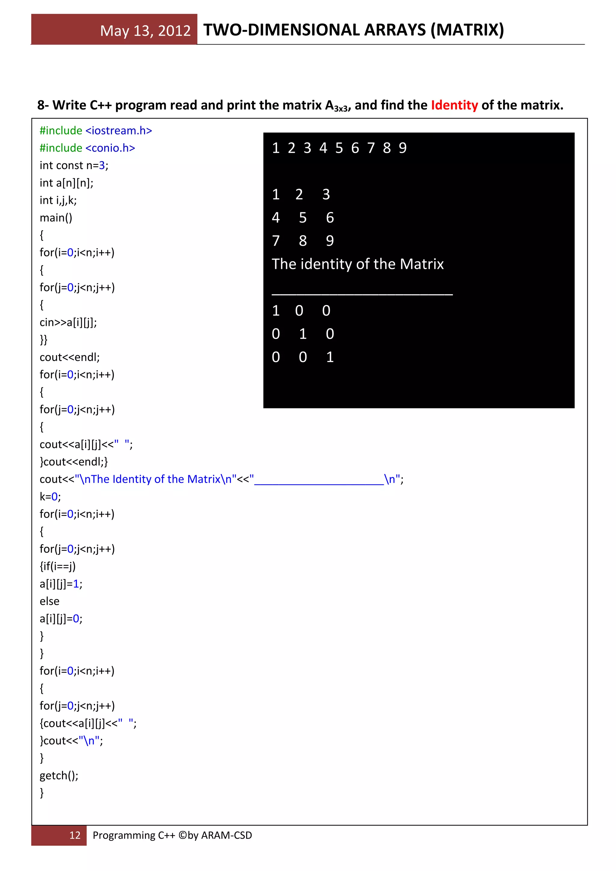 3 matrix in c++ programming aramse | PDF