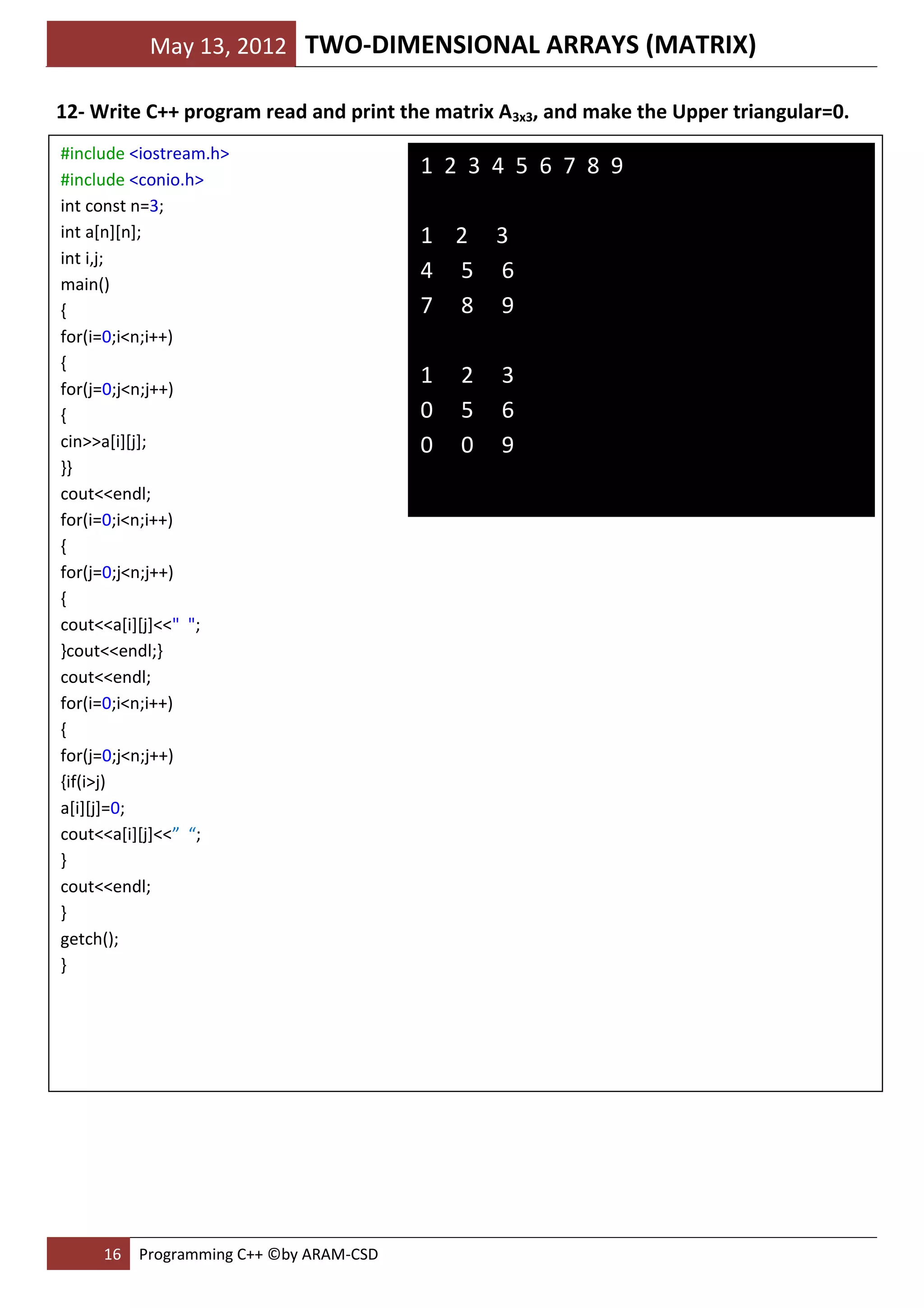 3 matrix in c++ programming aramse | PDF