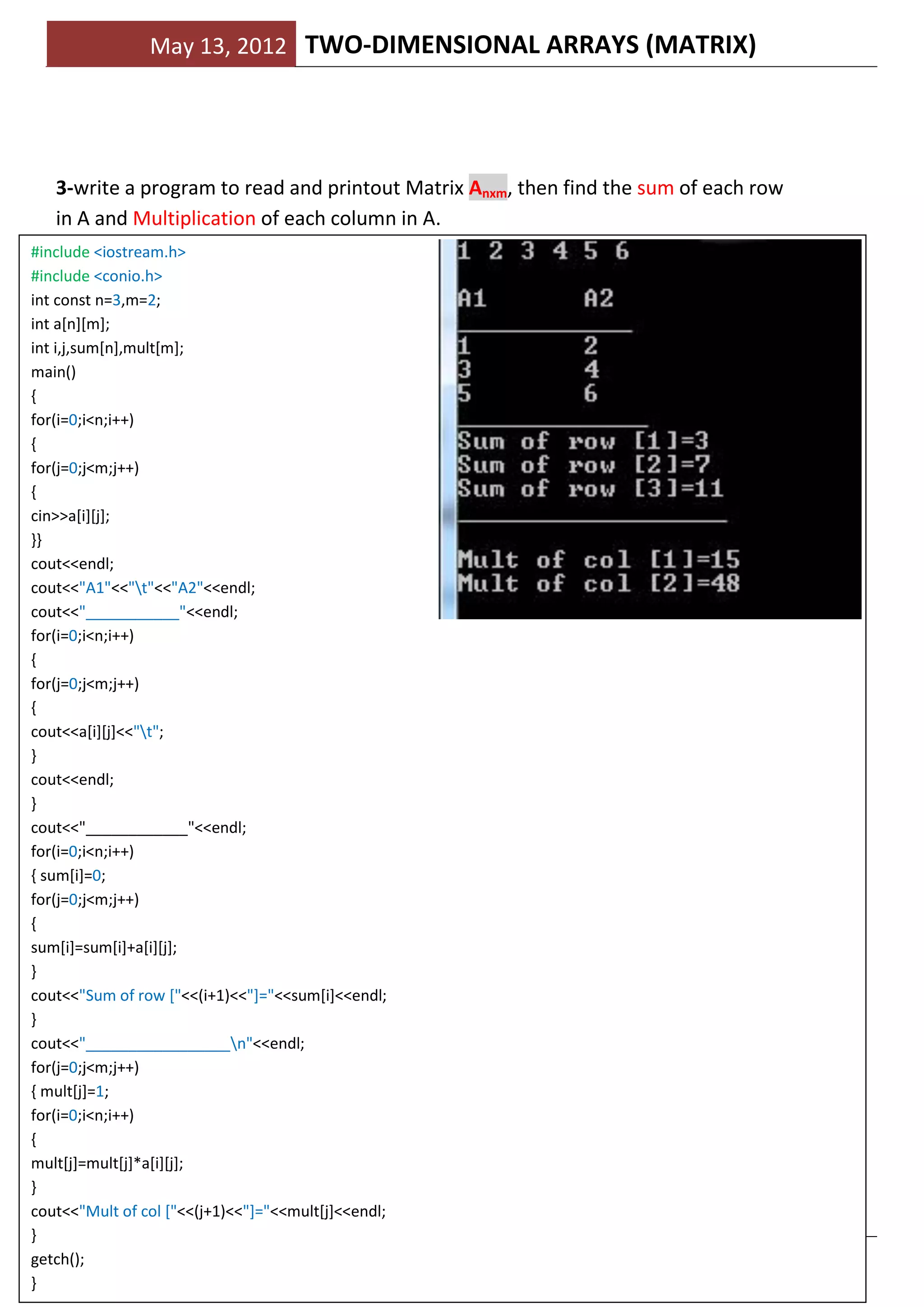 3 matrix in c++ programming aramse | PDF