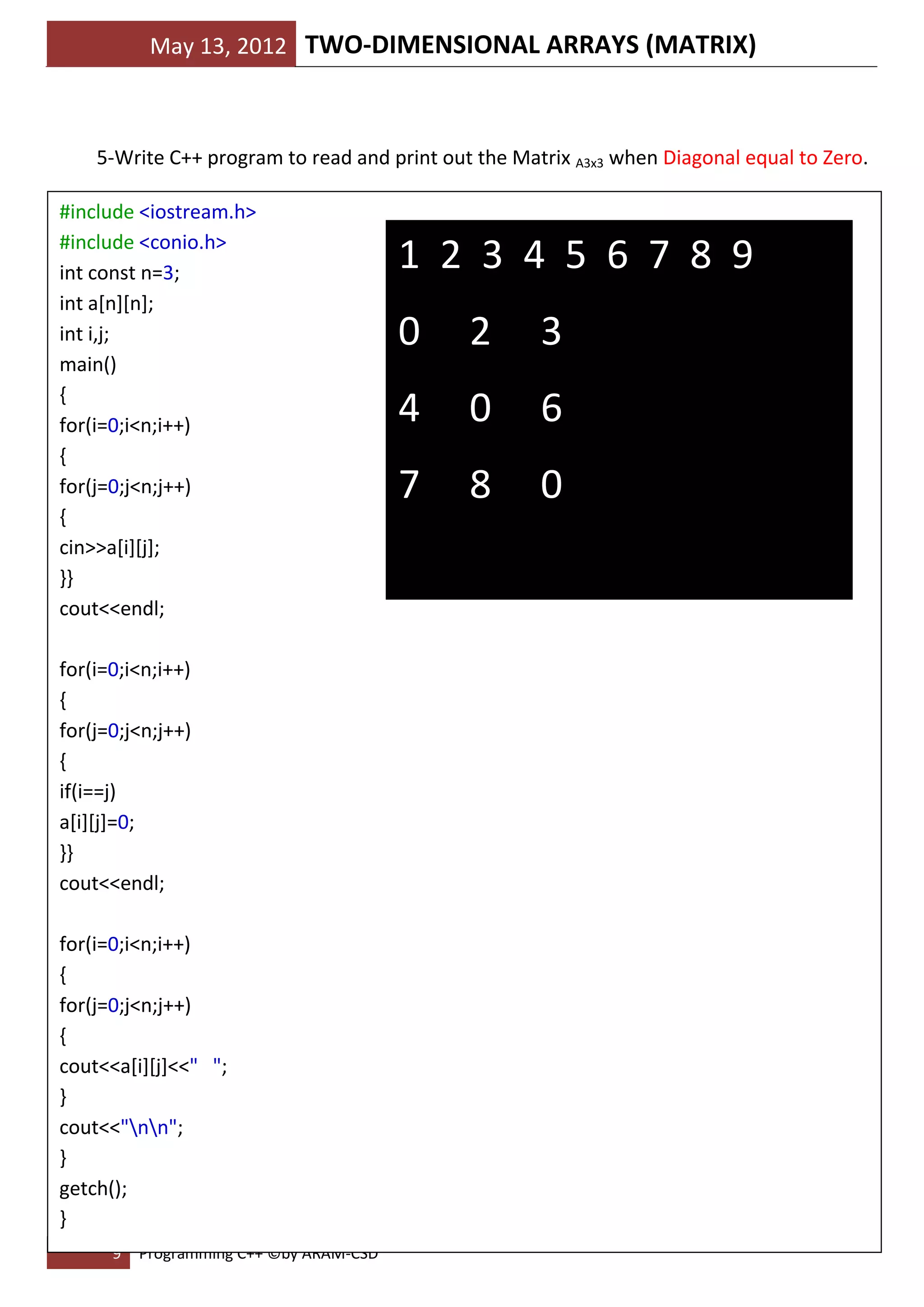 3 matrix in c++ programming aramse | PDF