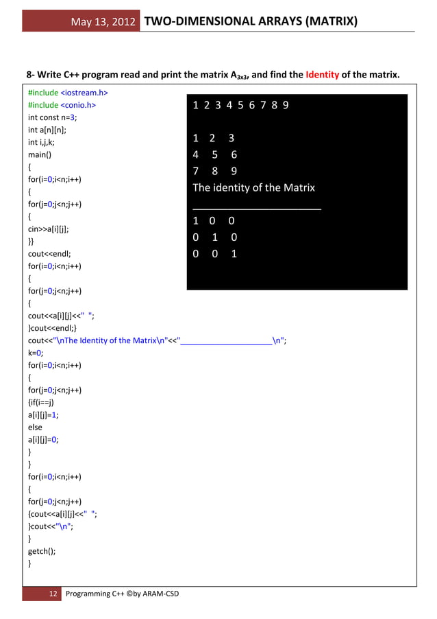 3 matrix in c++ programming aramse | PDF