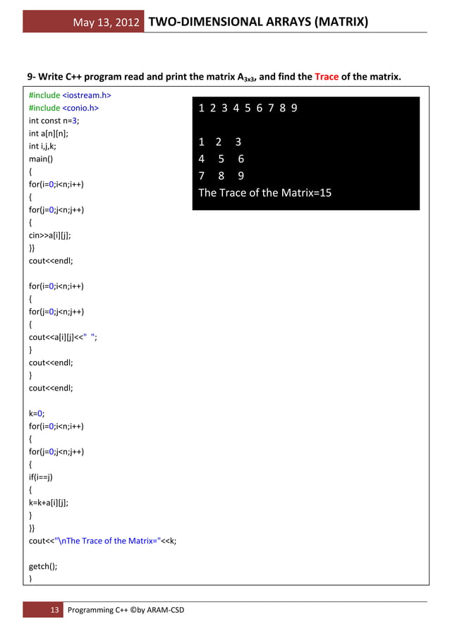 3 matrix in c++ programming aramse | PDF