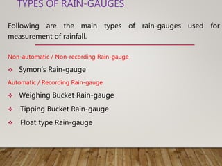 Topic1 >Illustration of various types of rain-gauges.,,2> Advantaged ...