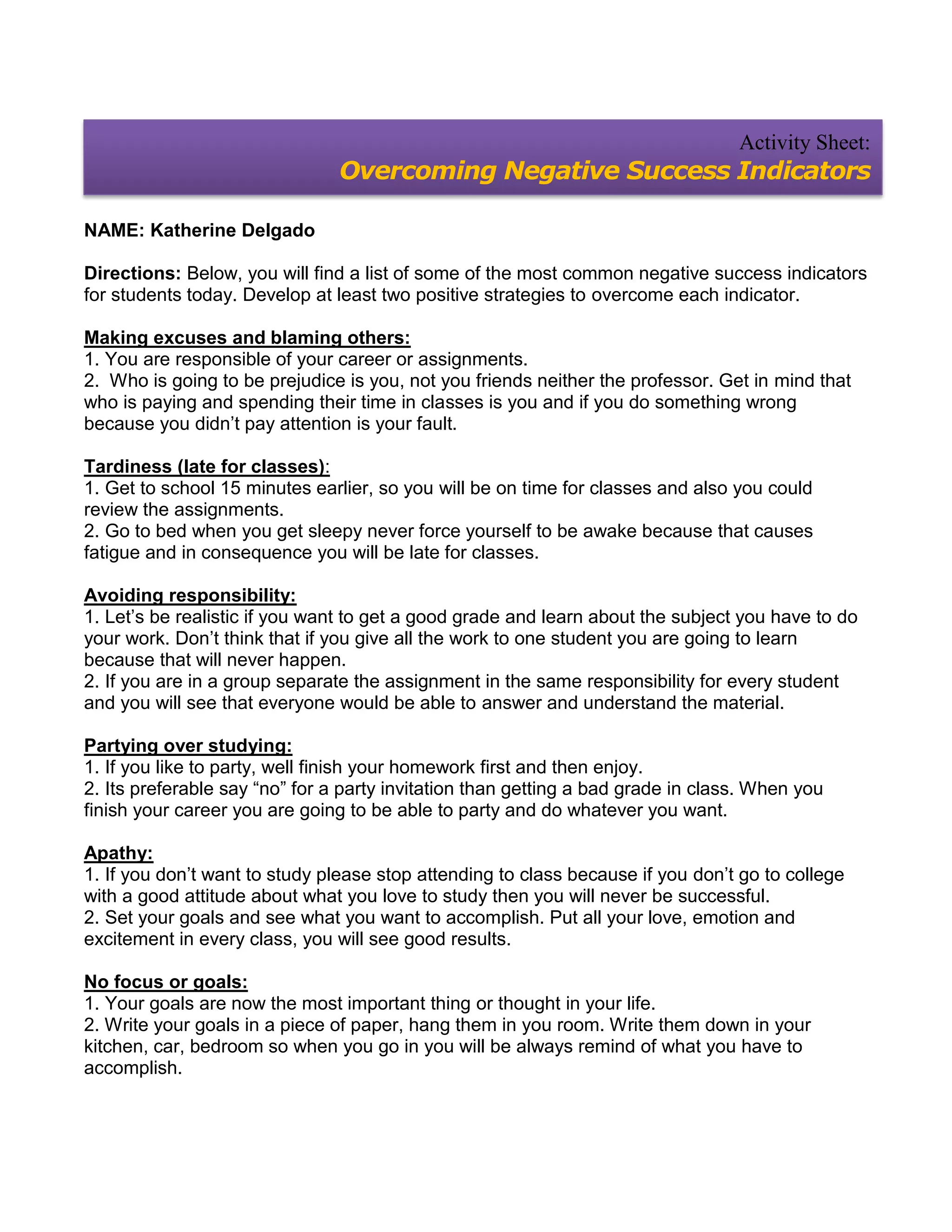 Overcoming Negative Success Indicators | PDF