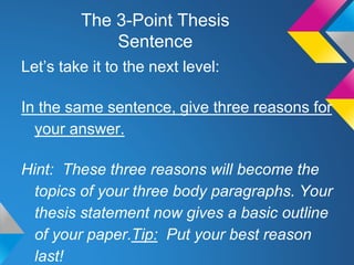 Writing a 3-point Thesis Statement | PPTX