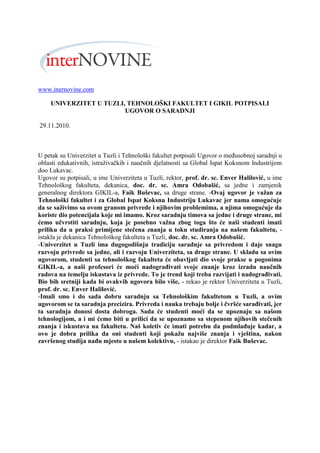 3. Press Clipping_ Univerzitet u Tuzli i GIKIL potpisali Ugovor o saradnji | PDF