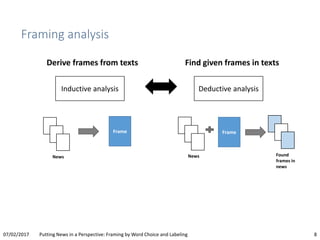 Putting News in a Perspective: Framing by Word Choice and Labeling | PDF