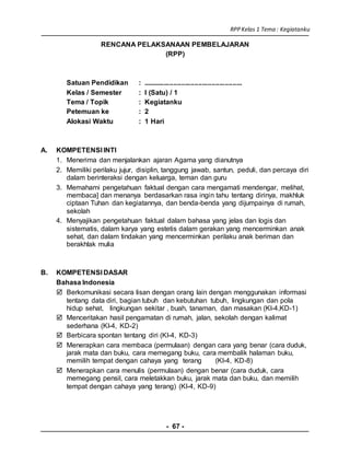 3 rpp sd kelas 1 semester 1 - kegiatanku | DOCX