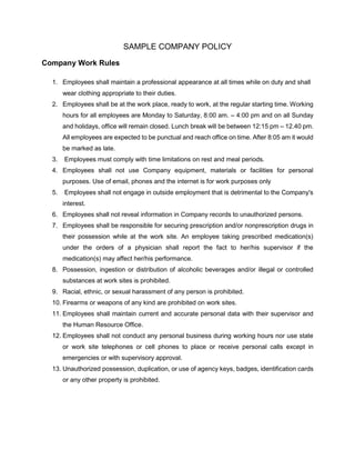 3 - SAMPLE COMPANY RULES AND POLICY.docx