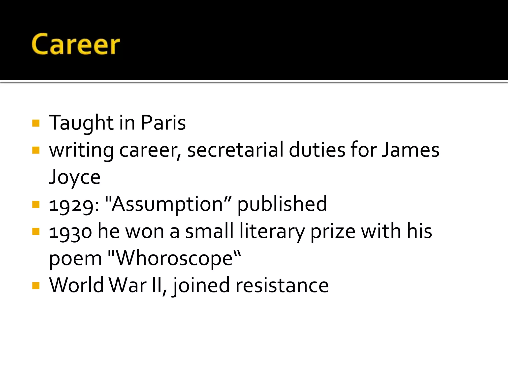 3 samuel beckett biography (1) | PPTX | Fiction | Books and Literature