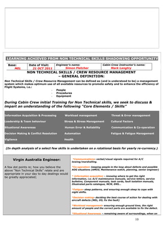 Virgin Australia - Engineer Shadowing Exercise | PDF