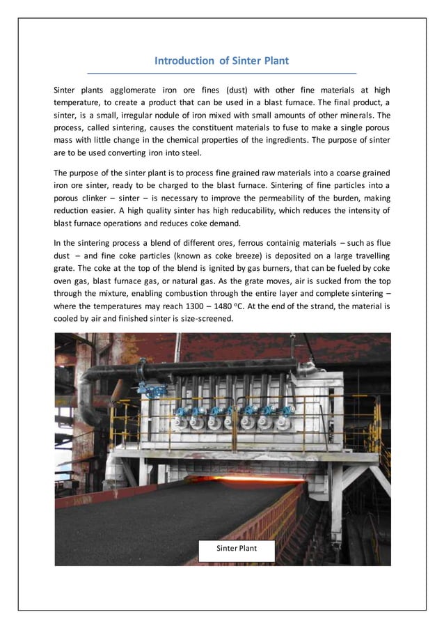 Sinter Plant,Lime & Dolo Plant industrial Training Report | DOCX