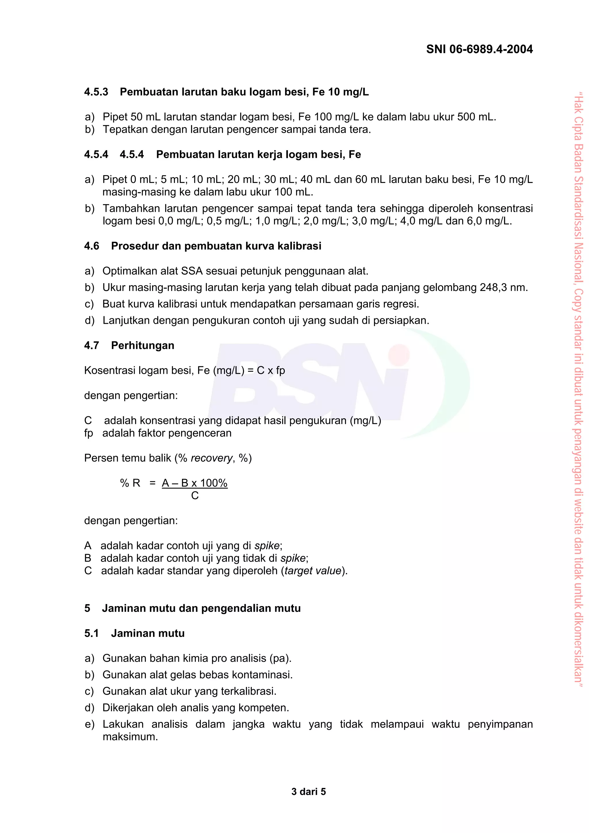 Cara Uji Besi (Fe) dengan Spektrofometri Serapan Atom (SSA) | PDF