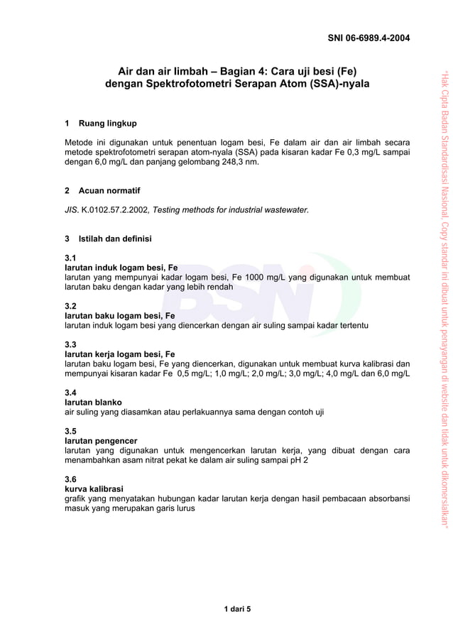 Cara Uji Besi (Fe) dengan Spektrofometri Serapan Atom (SSA) | PDF