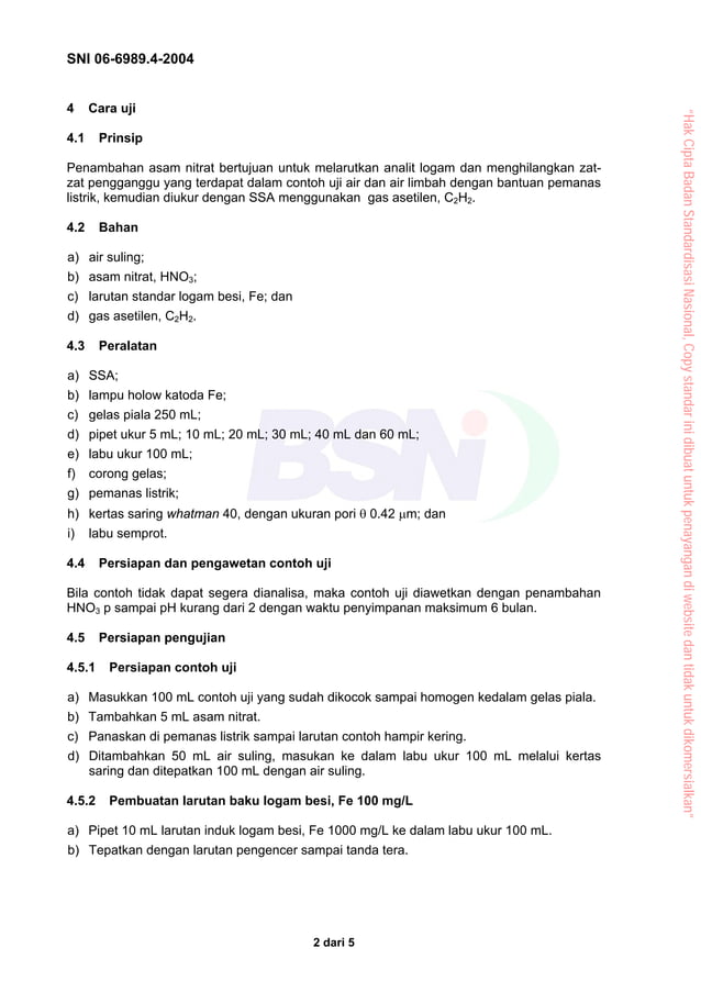Cara Uji Besi (Fe) dengan Spektrofometri Serapan Atom (SSA) | PDF