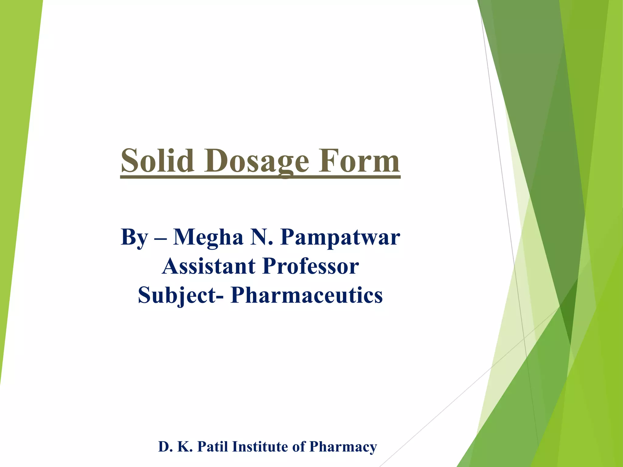 Solid Dosage Form - MCQ'S with answers | PPTX