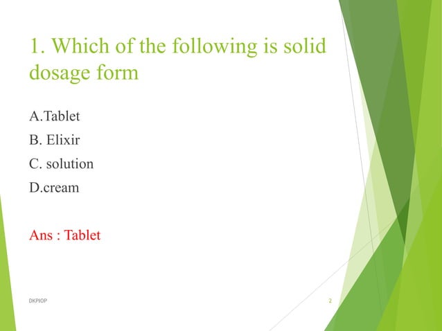 Solid Dosage Form - MCQ'S with answers | PPTX